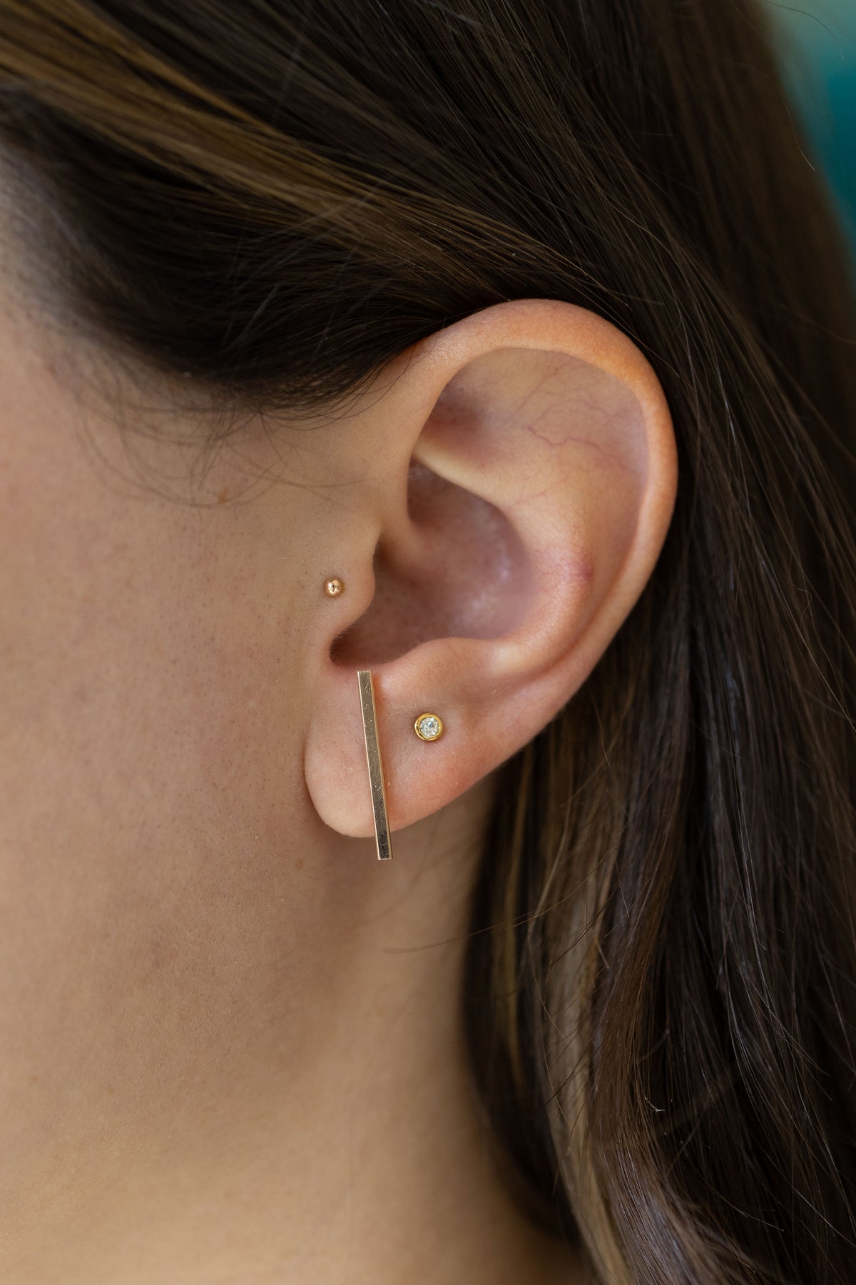 Long Bar Stud Earrings in Gold | The Land of Salt