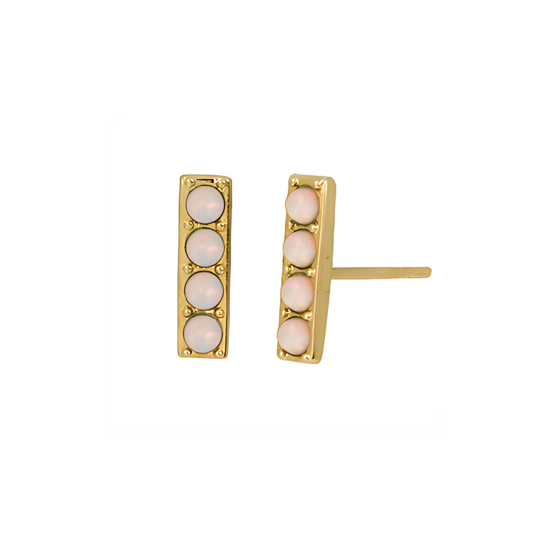 Opal Bar Stud Earrings in Gold | The Land of Salt
